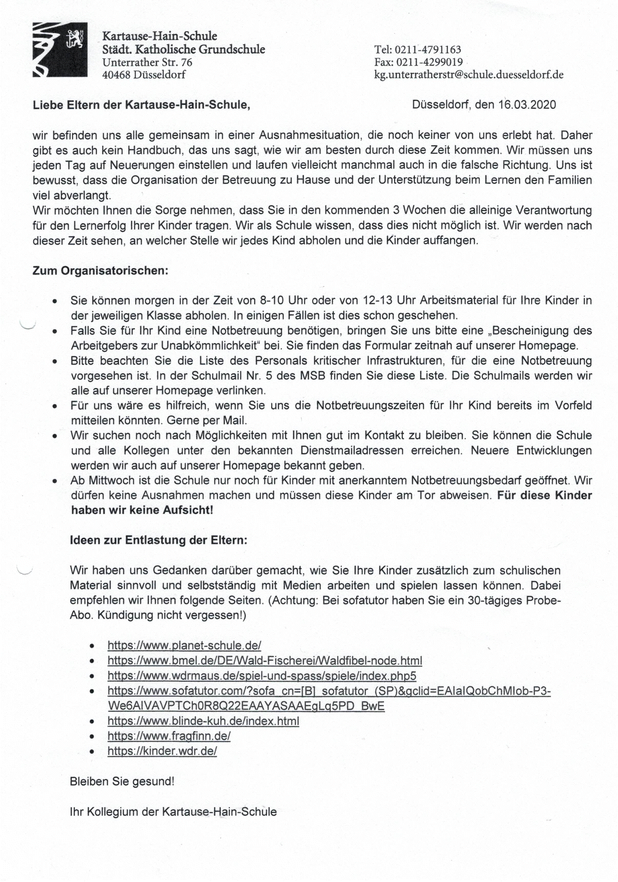 Elternbrief 1 :: Kartause-Hain-Grundschule